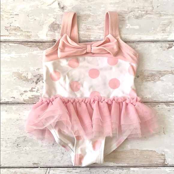 Gymboree | Swim | Baby Girl 3m One Piece Swimsuit White Pink Ruffle ...